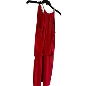 Jessica Simpson | Dresses | Jessica Simpson Red Halter Gold Collar ...